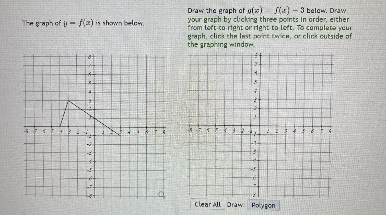Solved Draw the graph of g(x)=f(x)-3 ﻿below. DrawThe graph | Chegg.com