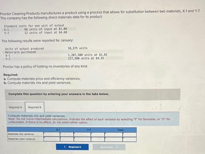 Solved Proctor Cleaning Products manufactures a product | Chegg.com
