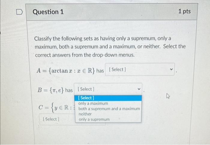 Solved Classify the following sets as having only a | Chegg.com