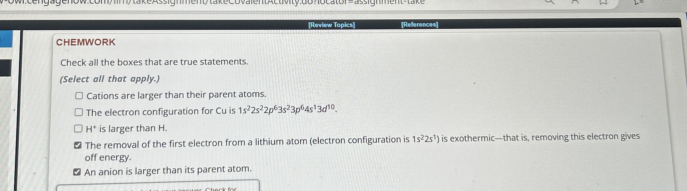 Solved [Review Topics][References]CHEMWORKCheck all the | Chegg.com