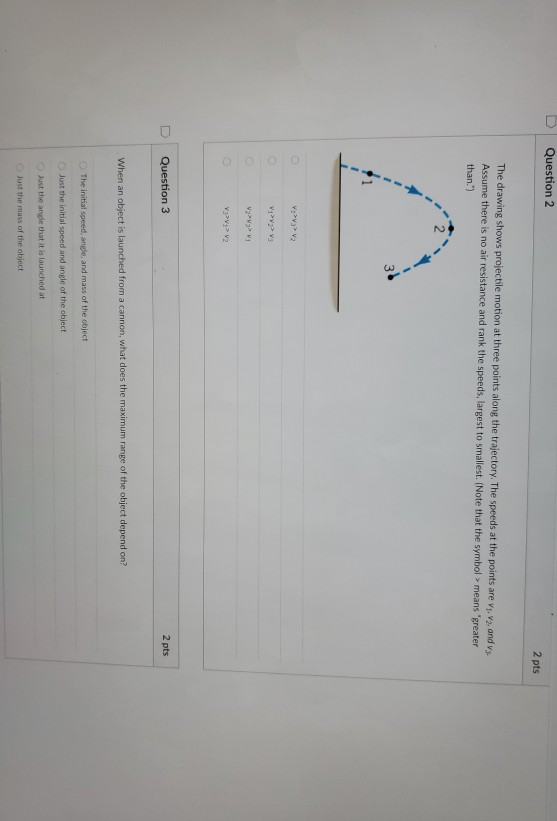 Solved Question 2 2 pts The drawing shows projectile motion | Chegg.com