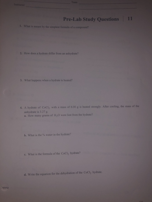 Solved Team Instructor 11 Pre-Lab Study Questions 1. What is | Chegg.com