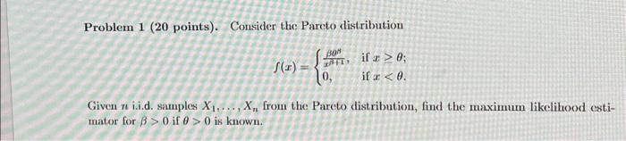 Solved Problem 1 (20 points). Consider the Pareto | Chegg.com