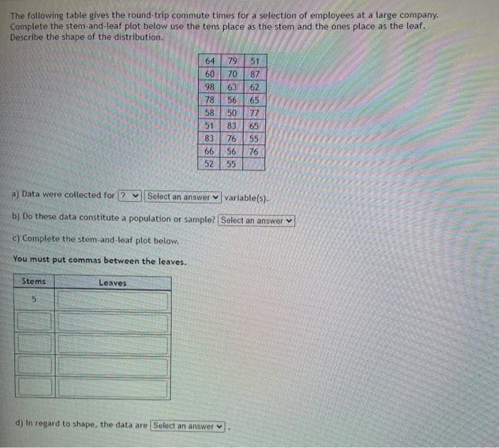 Solved Use the data below to complete the following | Chegg.com