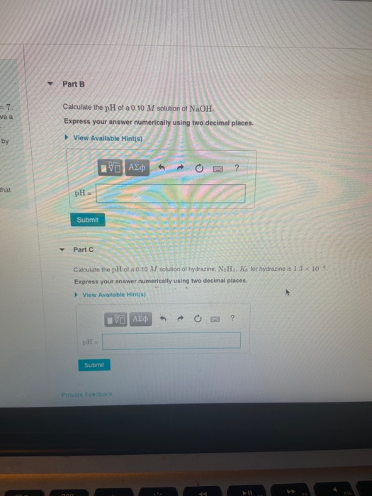 Solved Part A Calculate the pH of a 0.10 M solution of | Chegg.com