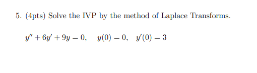 Solved (4pts) ﻿Solve the IVP by the method of Laplace | Chegg.com