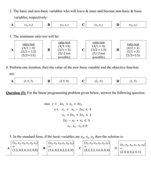 Solved Questions (1-4): For the linear programming problem | Chegg.com