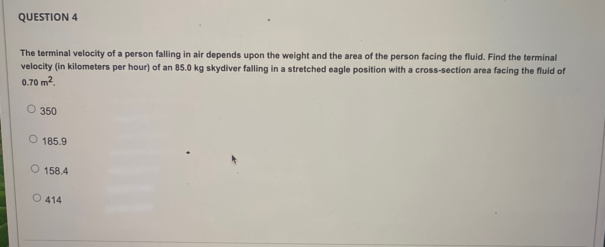 Solved QUESTION 4The terminal velocity of a person falling | Chegg.com