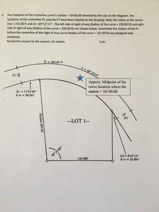 Solved 4. The midpoint of the centerline curve's station = | Chegg.com