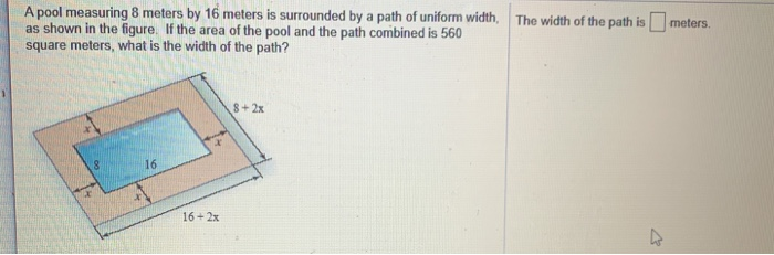 Solved The width of the path is meters. A pool measuring 8 | Chegg.com