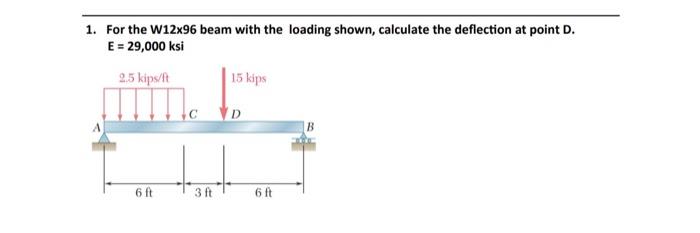 Solved 1. For the W12x96 beam with the loading shown, | Chegg.com