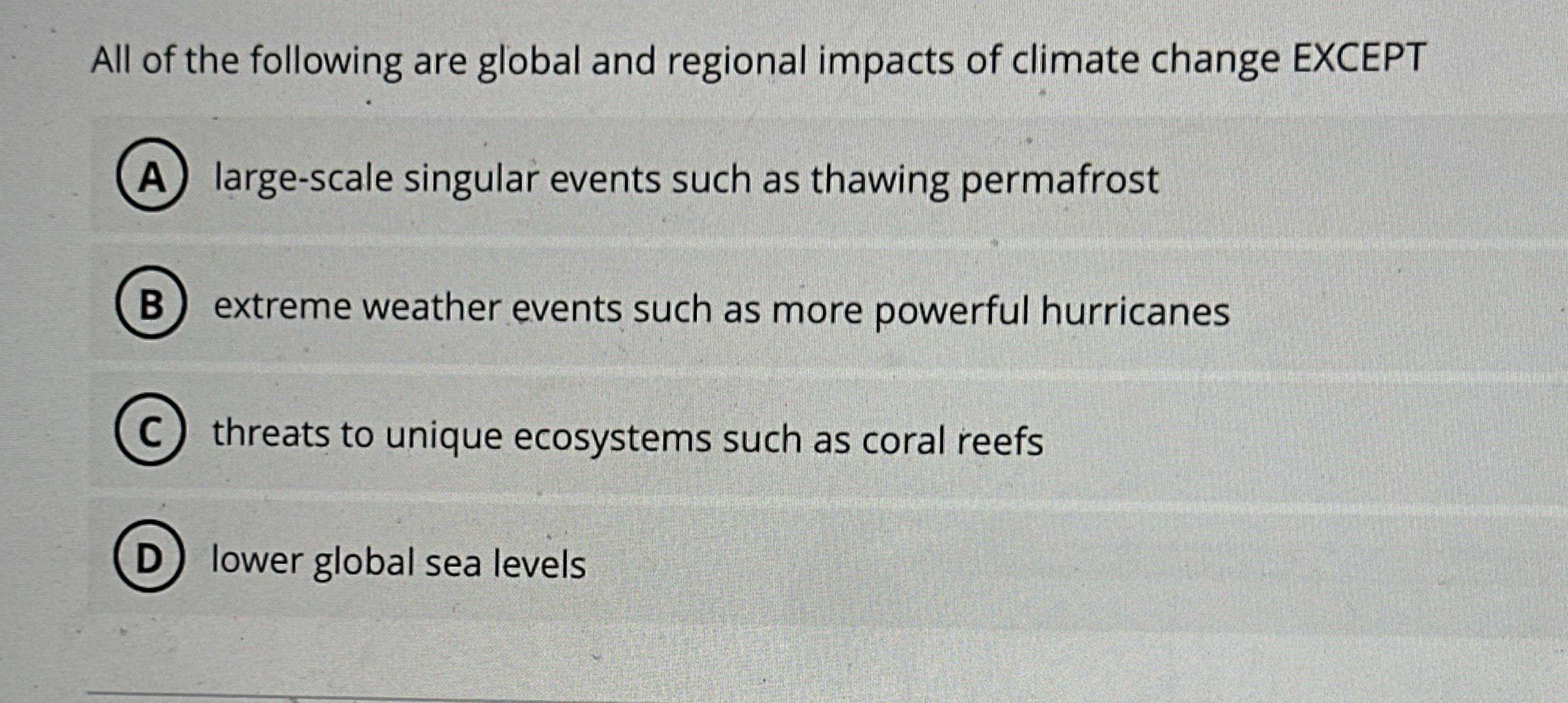Solved All of the following are global and regional impacts | Chegg.com
