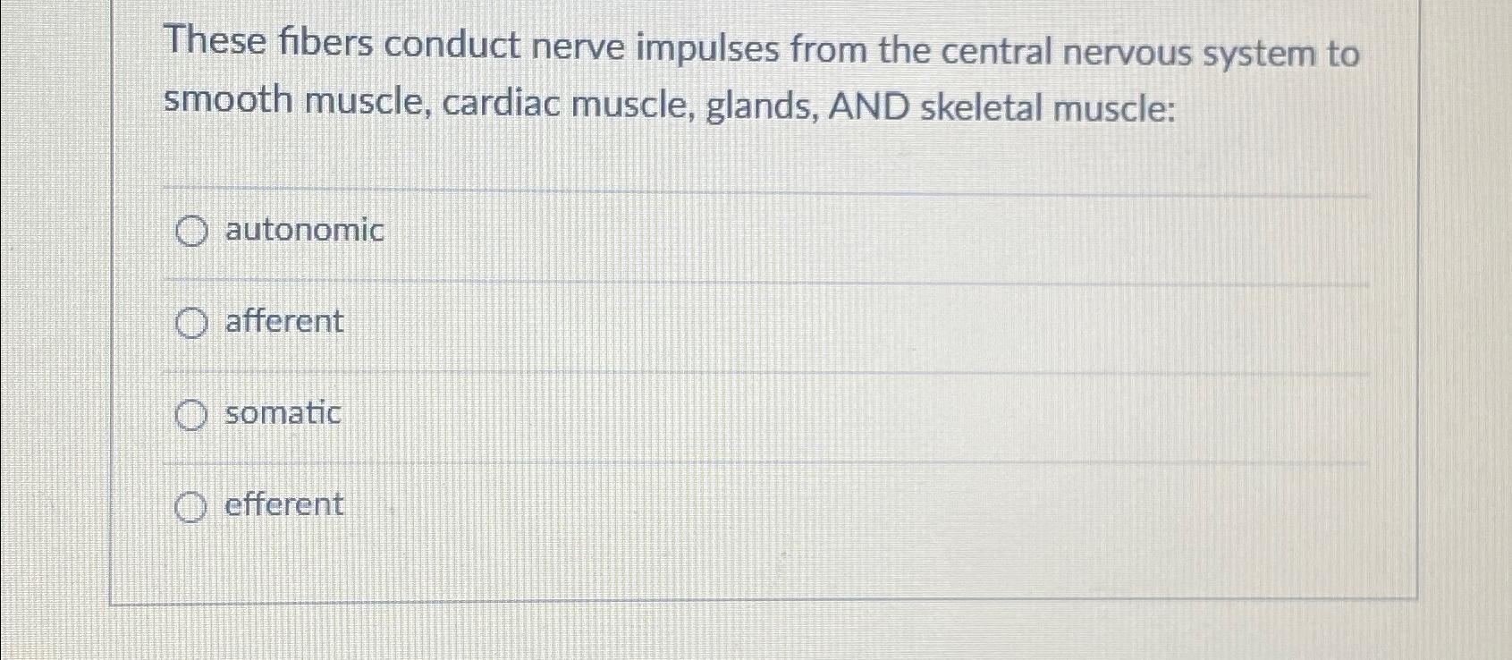Solved These fibers conduct nerve impulses from the central | Chegg.com