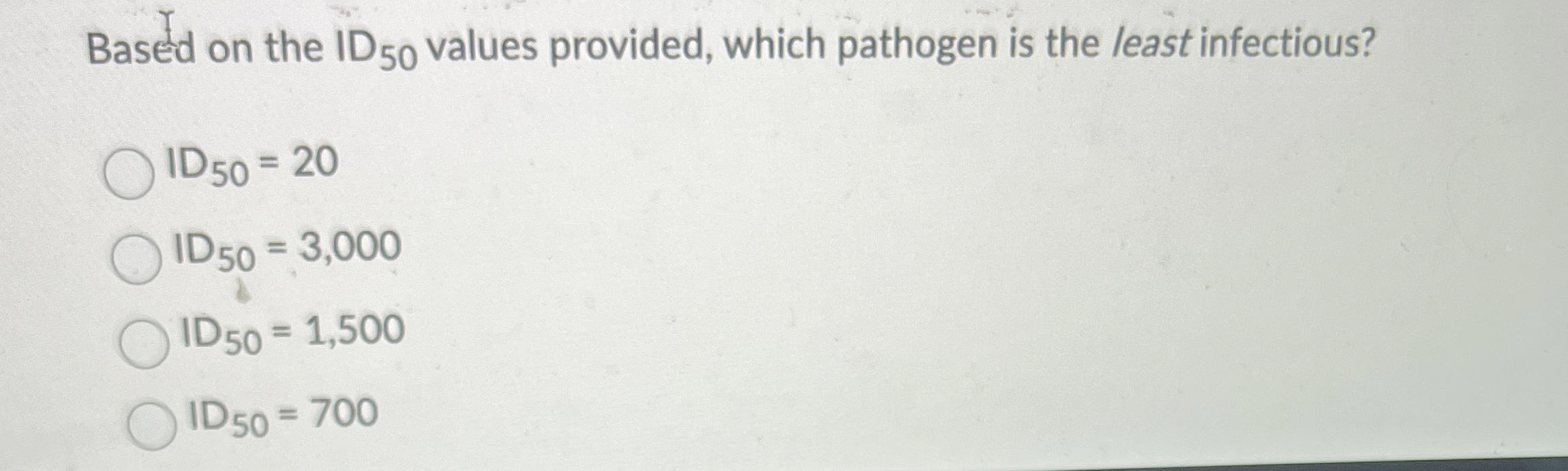 Solved Based on the ID50 ﻿values provided, which pathogen is | Chegg.com