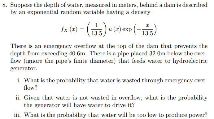 Solved 8. ﻿Suppose the depth of water, measured in meters, | Chegg.com