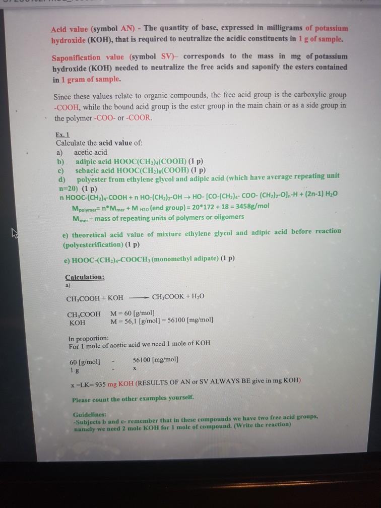 Solved Acid value (symbol AN) - The quantity of base, | Chegg.com