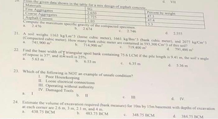 Solved (Compacted cubic meter). How many bank cubic meter | Chegg.com
