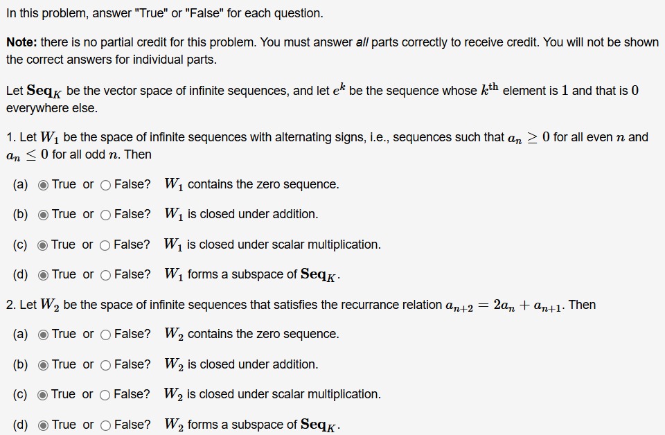 Solved In this problem, answer "True" or "False" for each | Chegg.com