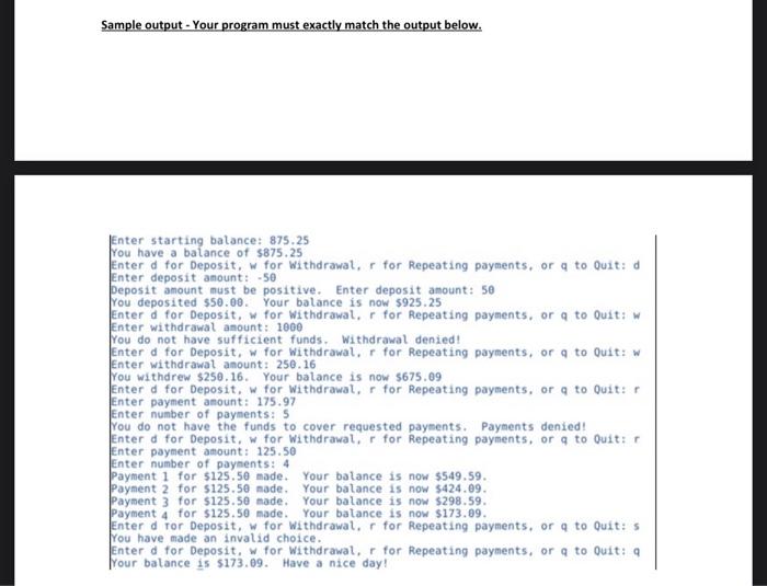 Solved For this lab, you will simulate a bank account which | Chegg.com