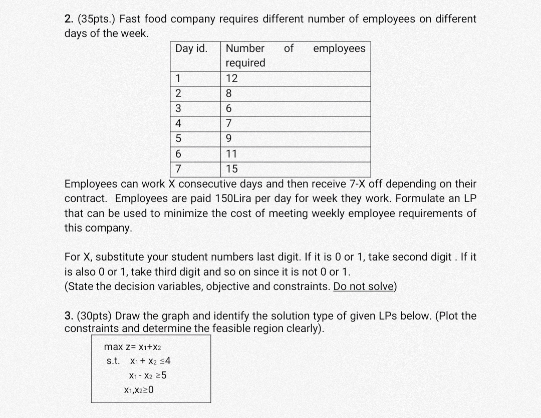 Solved (35pts.) ﻿Fast food company requires different number | Chegg.com