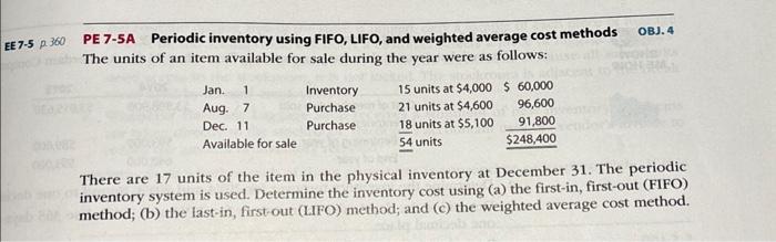Solved PE 7-5A Periodic inventory using FIFO, LIFO, and | Chegg.com