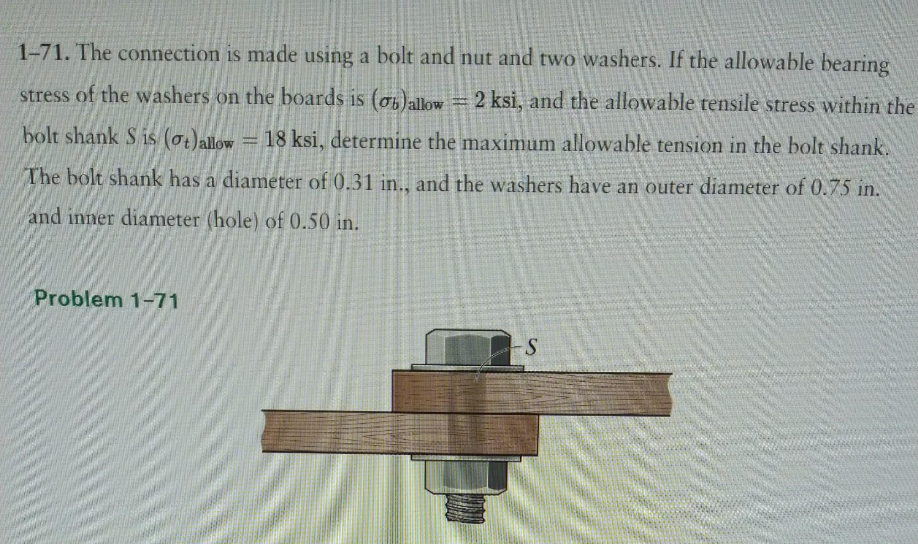 Solved 1-71. The connection is made using a bolt and nut and | Chegg.com