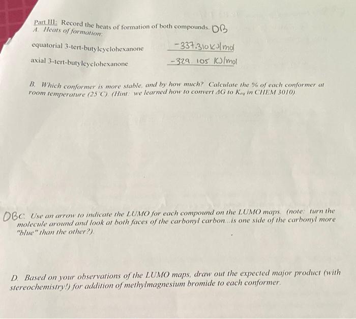 Solved Part III: Record the heats of formation of both | Chegg.com