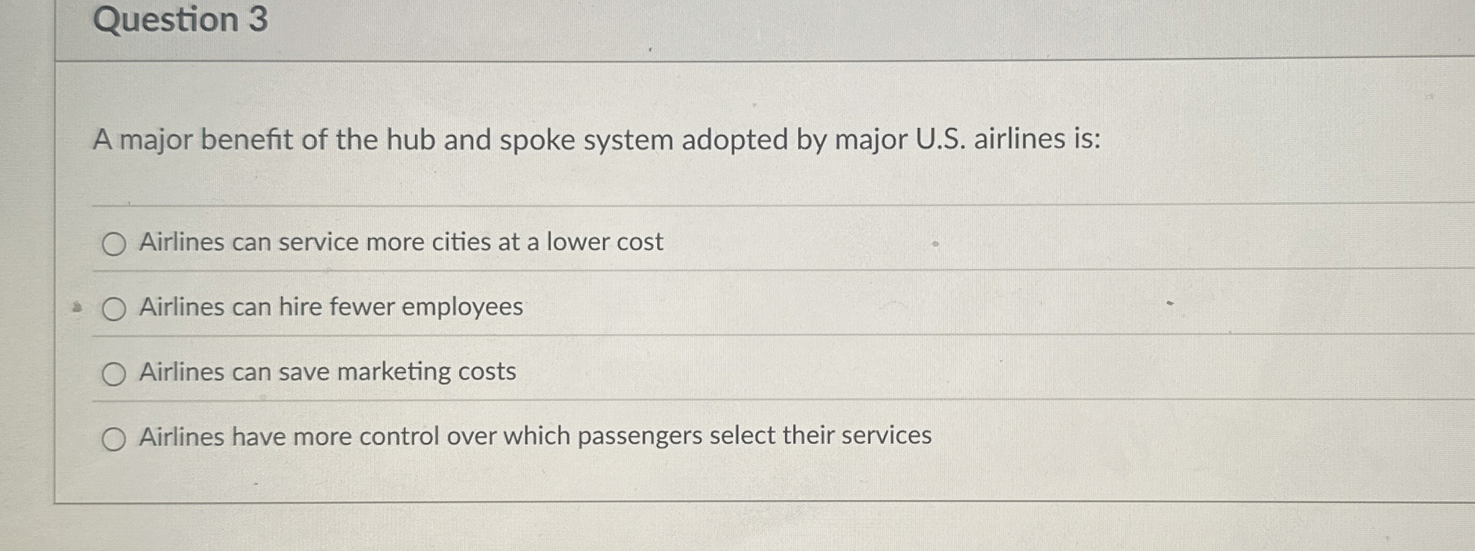 Solved Question 3A major benefit of the hub and spoke system | Chegg.com