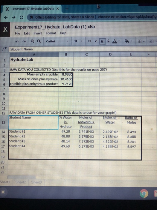 MASS PERCENT OF WATER IN A HYDRATE RESULTS AND | Chegg.com