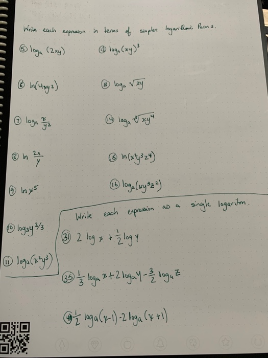 Solved in terms of simpler togarithan forms. Write each | Chegg.com