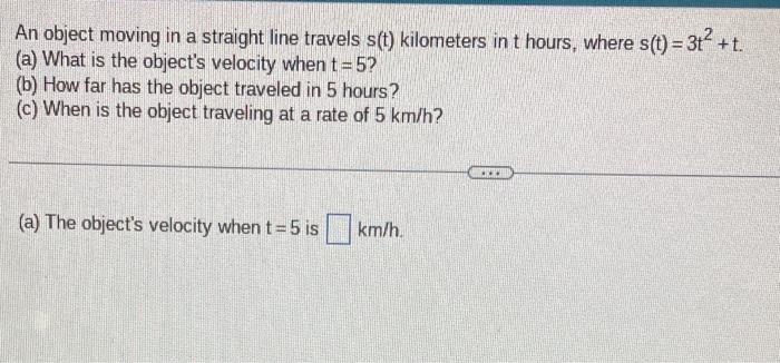 Solved An object moving in a straight line travels s(t) | Chegg.com
