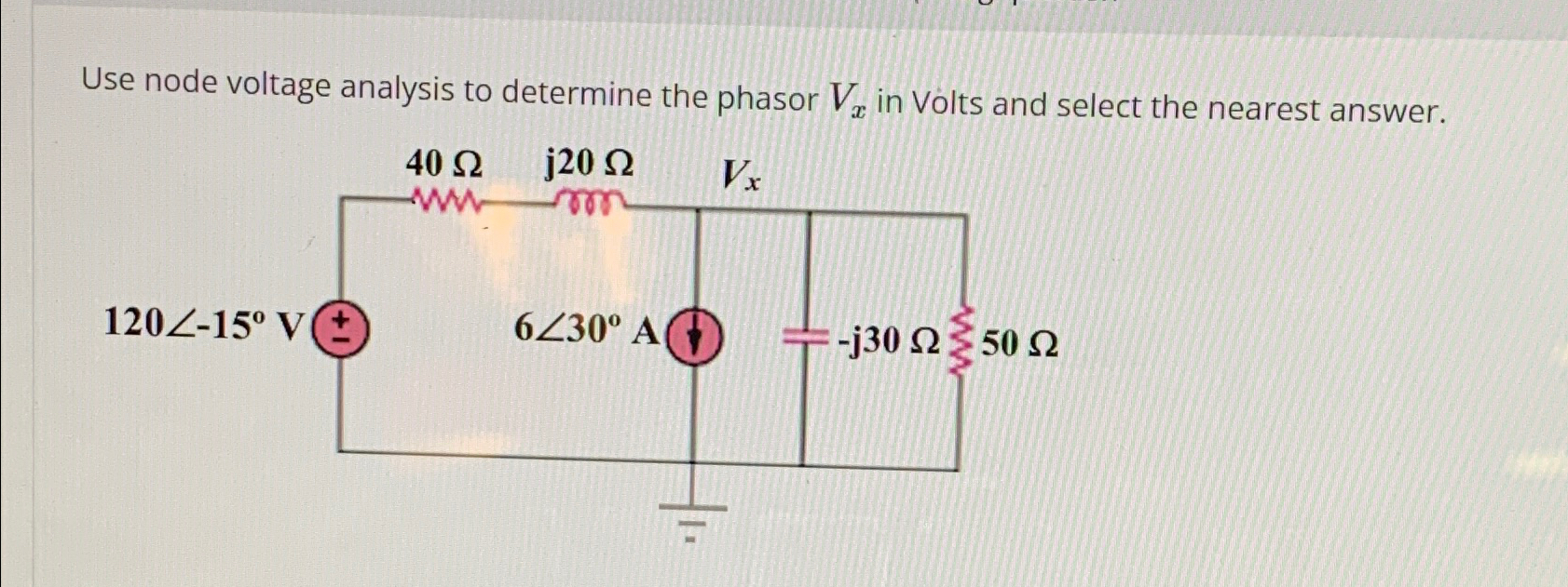 Solved Use node voltage analysis to determine the phasor Vx | Chegg.com