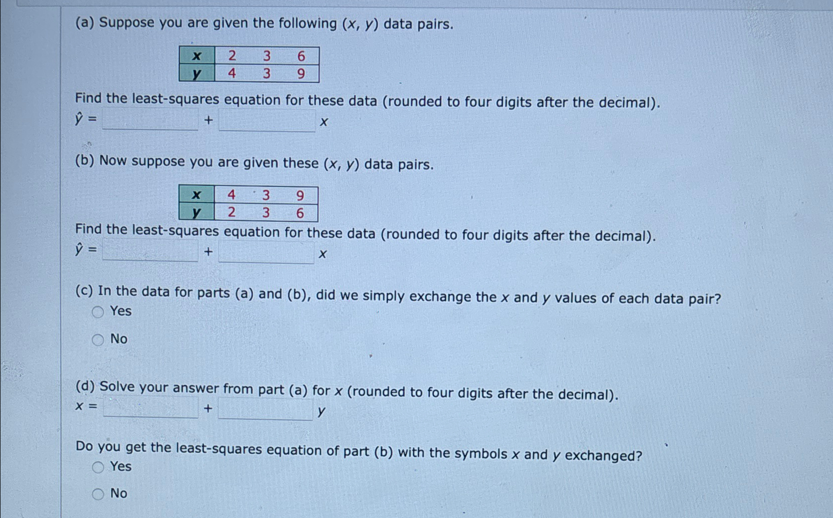 Solved (a) ﻿Suppose you are given the following (x,y) ﻿data | Chegg.com