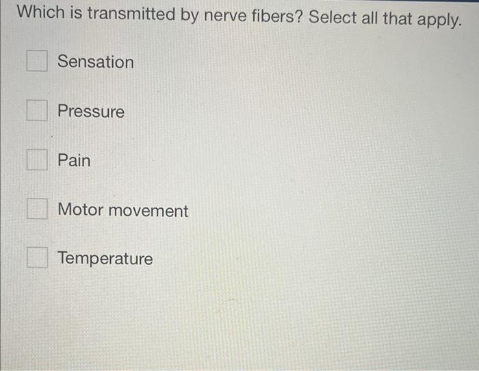 Solved Which is transmitted by nerve fibers? Select all that | Chegg.com