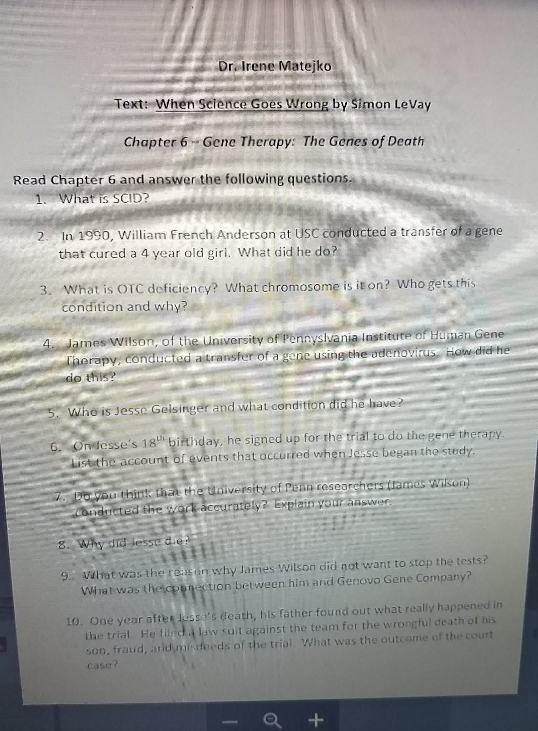 Solved Dr. Irene Matejko Text: When Science Goes Wrong by | Chegg.com