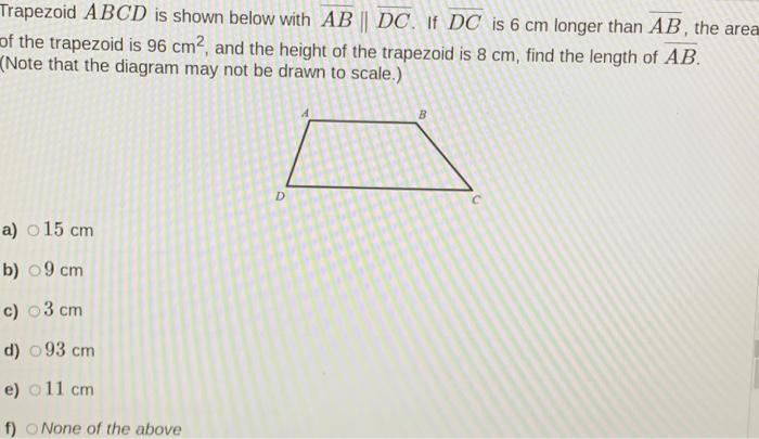 Solved Trapezoid ABCD is shown below with AB || DC. If DC is | Chegg.com