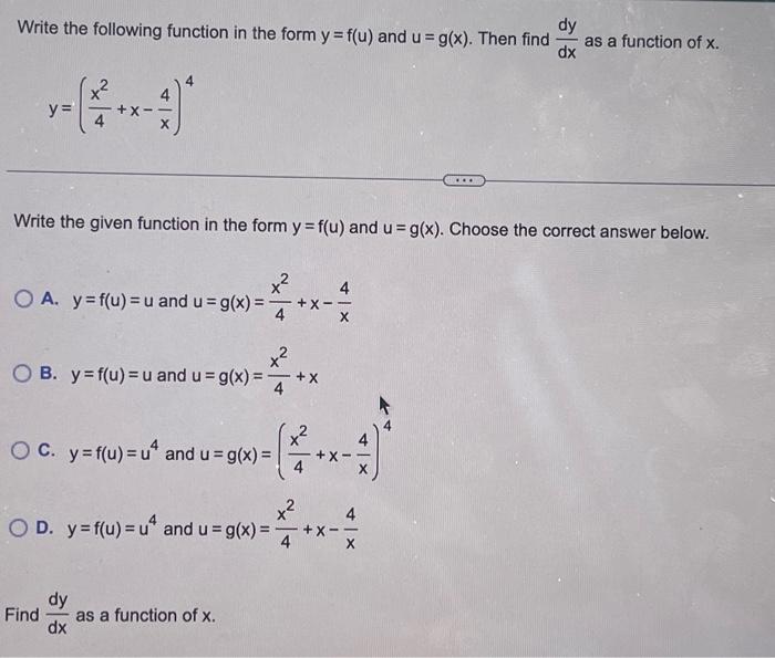 Solved Write the following function in the form y=f(u) and | Chegg.com