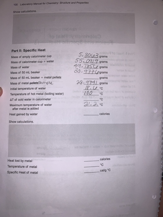 Solved Calorimetry: Heat of Fusion and Specific Heat(we are | Chegg.com