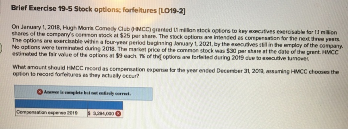 Solved Brief Exercise 19-5 Stock options; forfeitures | Chegg.com