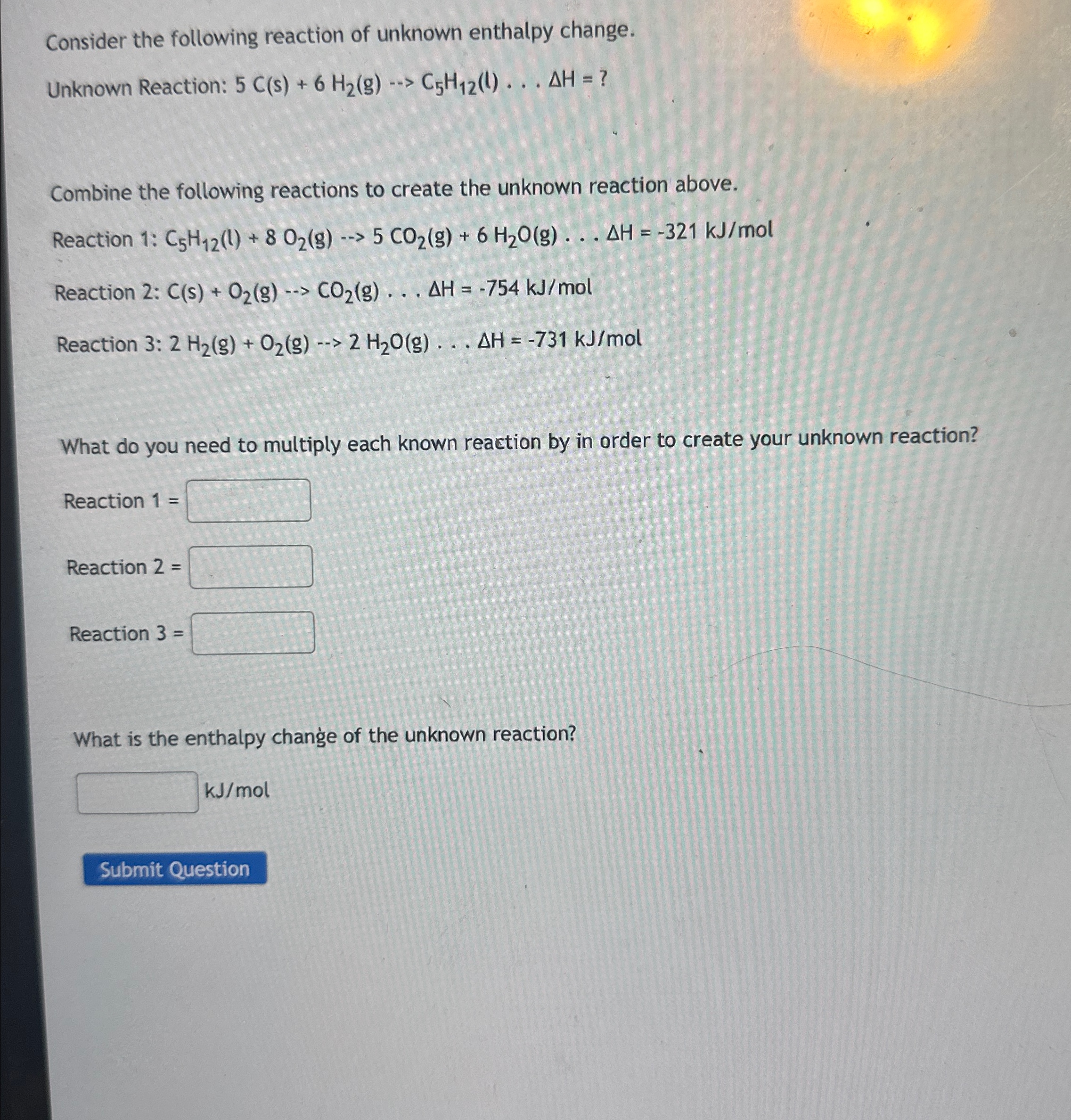 Solved Consider the following reaction of unknown enthalpy | Chegg.com