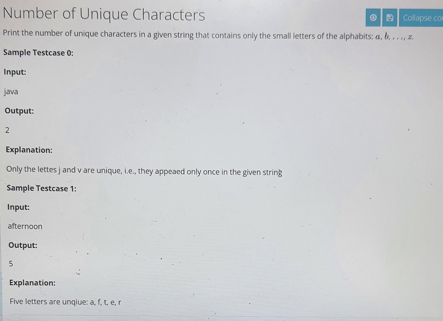 Solved Print the number of unique characters in a given | Chegg.com