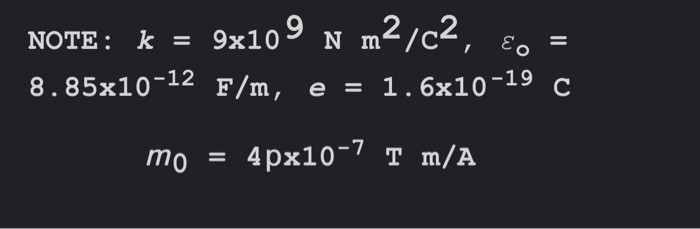 Solved NOTE: k = 9x109 n m m2/C2, E. 8.85x10-12 F/m, e = | Chegg.com