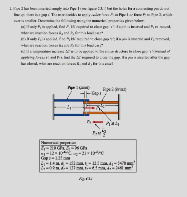 Solved 2. Pipe 2 has been inserted snugly into Pipe 1 (see | Chegg.com