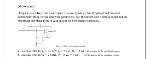 Solved Q3 (40 ﻿points)Design a Sallen-Key filter as in | Chegg.com