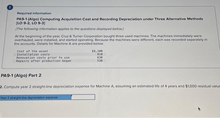 Solved Required information PA9-1 (Algo) Computing | Chegg.com