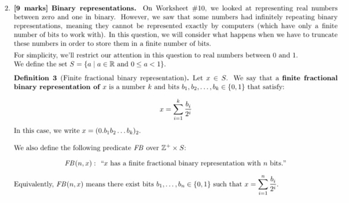 Solved 2. [9 marks) Binary representations. On Worksheet | Chegg.com