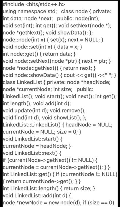 Solved #include using namespace std; class node { private: | Chegg.com