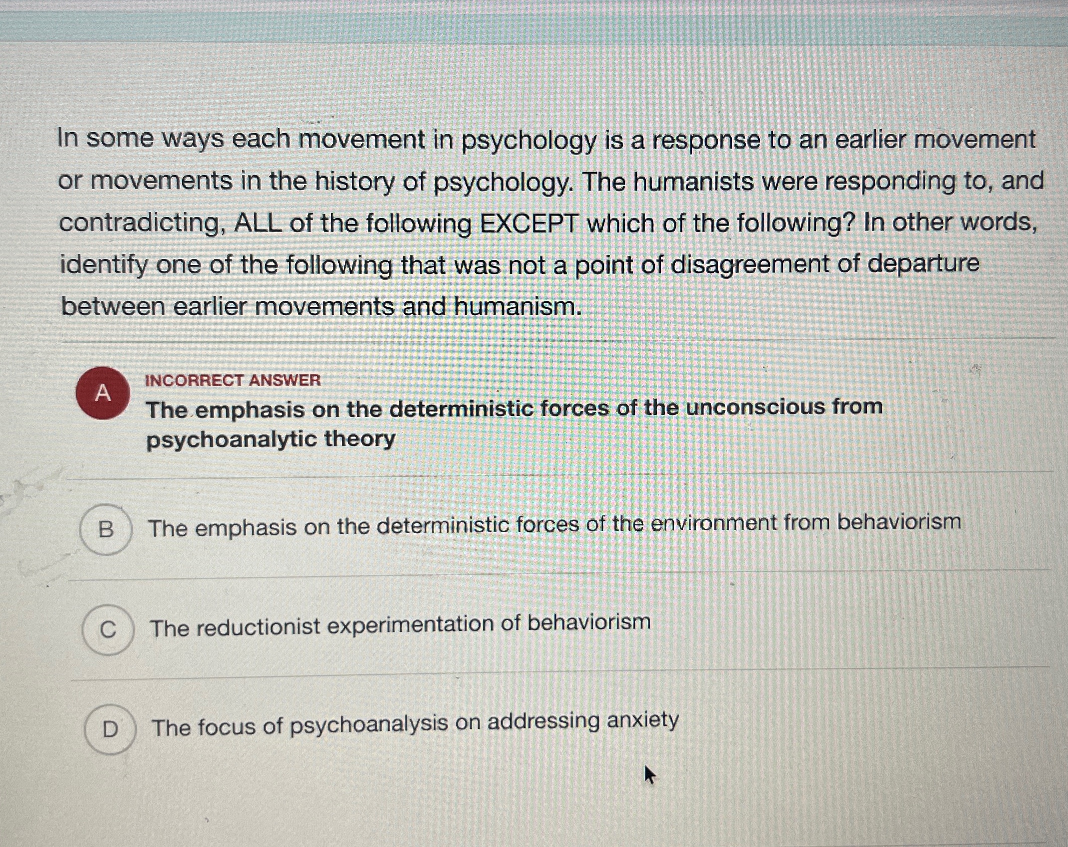 Solved In some ways each movement in psychology is a | Chegg.com