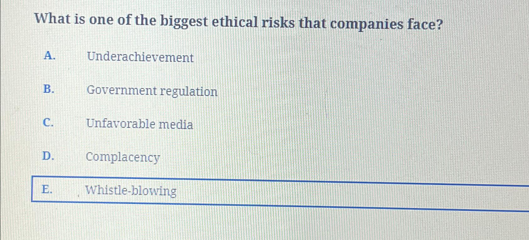 Solved What is one of the biggest ethical risks that | Chegg.com