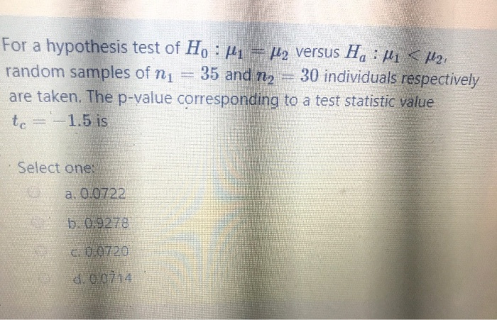 Solved For a hypothesis test of H, :Mi = 112 versus H, :Mi | Chegg.com